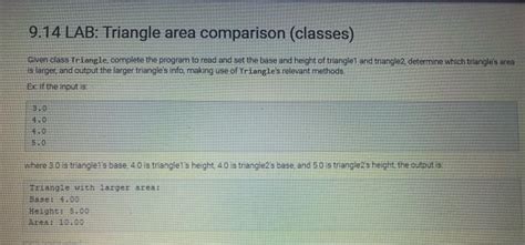 Solved LAB Triangle Area Comparison Classes Given Chegg