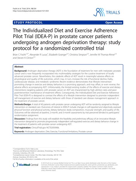 Pdf The Individualized Diet And Exercise Adherence Pilot Trial Idea P In Prostate Cancer