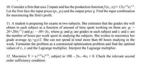 solved 10 consider a firm that uses 2 inputs and has the
