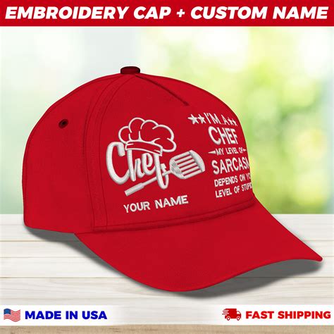 Chef Cap Custom Cook Chef Classic Embroidery Red Cap