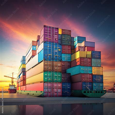 Container Stacker Crane Lifting Up Stacking Container Box In Yard Container Loading Cargo