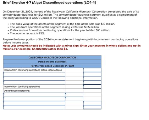 Solved Brief Exercise 4-7 (Algo) ﻿Discontinued operations | Chegg.com