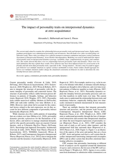 Pdf The Impact Of Personality Traits On Interpersonal Dynamics At Zero Acquaintance
