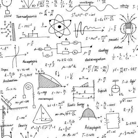 Physics Formulas Seamless Texture School Blackboard With The Formulas And Equations Stock