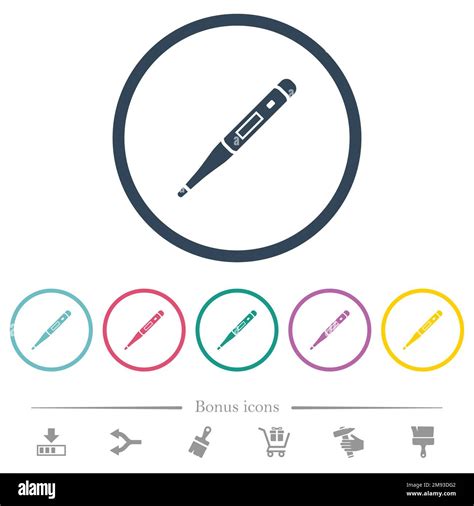 Digital Thermometer Flat Color Icons In Round Outlines 6 Bonus Icons Included Stock Vector