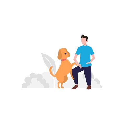 El Dueño Está Jugando Con Su Perro Mascota Vector Premium