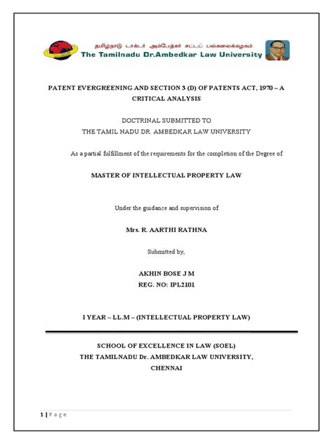 Doctrinal Project How Sec 3 D Of Patent Act Protects India From