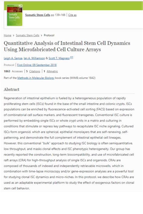 Quantitative Analysis Of Intestinal Stem Cell Dynamics Using