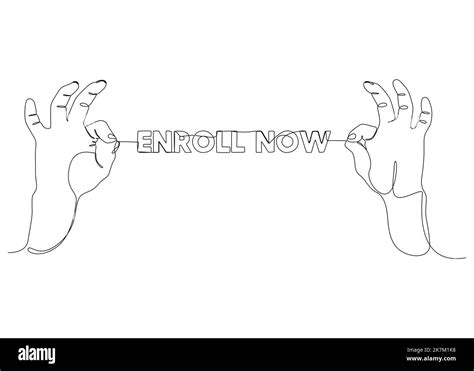One Continuous Line Of Two Hand Holding A String With Enroll Now Word Thin Line Illustration