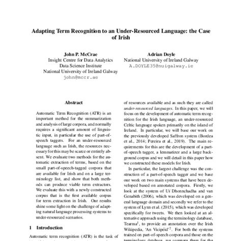 Adapting Term Recognition To An Under Resourced Language The Case Of Irish Acl Anthology