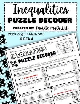 Graphing Inequalities Puzzle Decoder By Middle Math Lab TPT