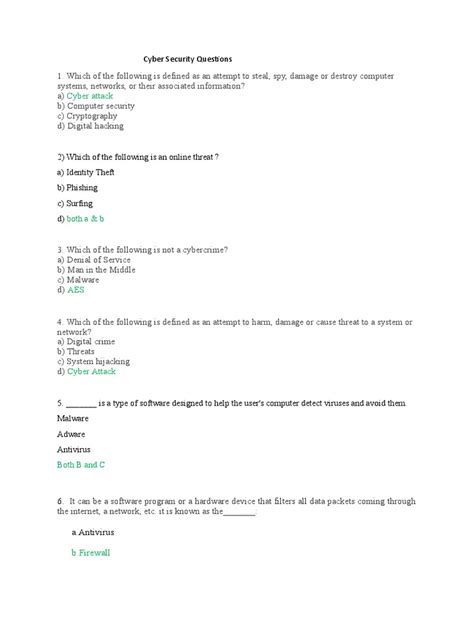 Cyber Security Questions Pdf Computers