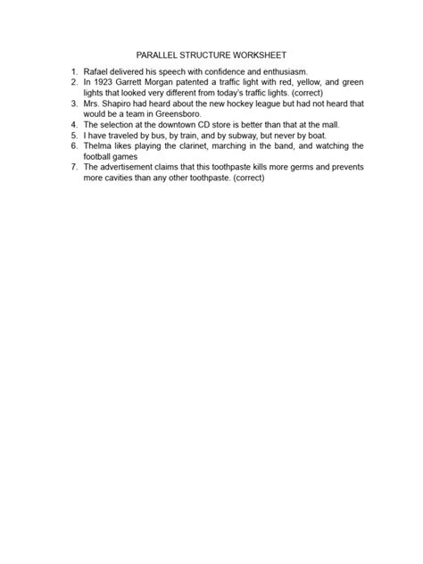Parallel Structure Worksheet Pdf