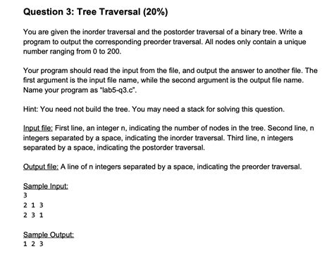 Solved Question 3 Tree Traversal 20 You Are Given The Chegg Com