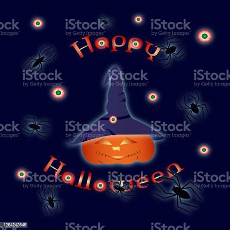 할로윈 호박 마녀 모자 거미와 박리 눈인사 카드 빈티지 해피 할로윈 어떤 목적을 위해 훌륭한 디자인 할로윈 포스터 벡터