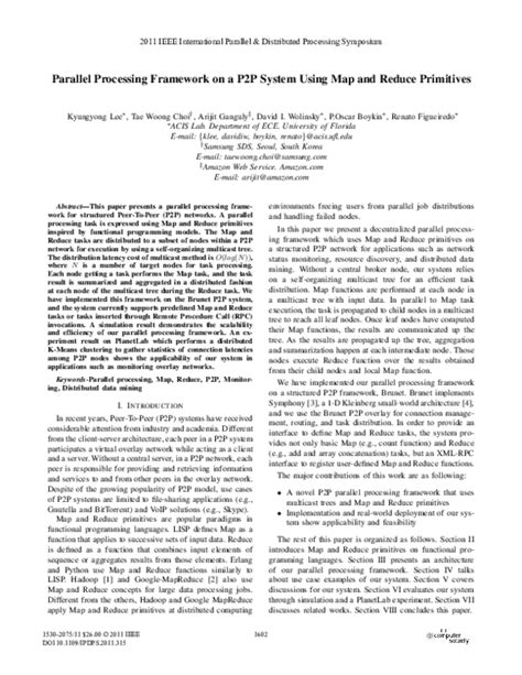 Pdf Parallel Processing Framework On A P2p System Using Map And