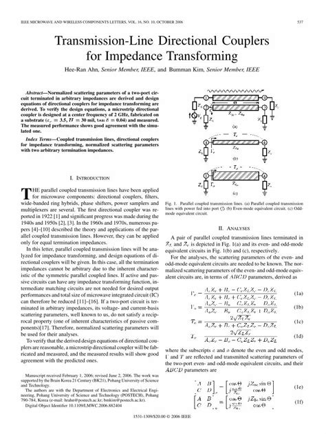 PDF Transmission Line Directional Couplers For Impedance Transforming DOKUMEN TIPS