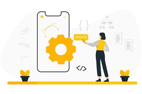 Premium Vector Female Developer Working On Website Update And Development Vector Illustration