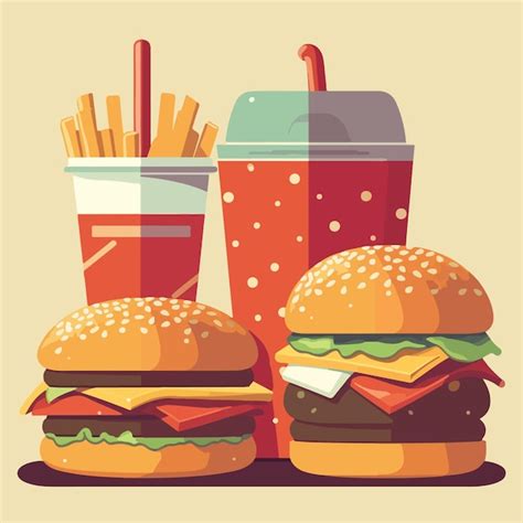 패스트 푸드 플랫 벡터 일러스트 레이 션 프리미엄 벡터
