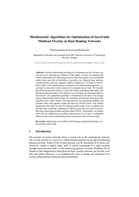 pdf metaheuristic algorithms for optimization of survivable multicast