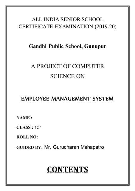Class 12th Computer Science Project Employee Management System In