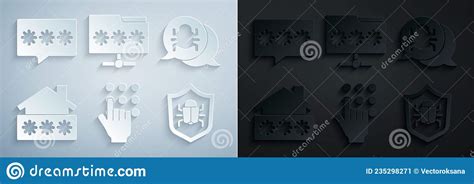 Set Password Protection System Bug House With Password Folder And Icon Vector Stock Vector