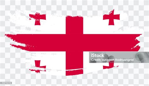 조지아 국기와 함께 그런 지 브러시 스트로크 수채화 그림 깃발 포스터 국기의 배너 스타일 수채화 그리기 투명한 배경에 격리된 벡터입니다 가리기에 대한 스톡 벡터 아트 및