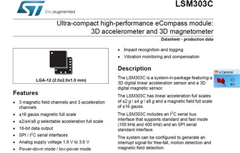 Lsm303c Mini 3d Accelerometer Lis3mdl Magnetometer Ecompass Module For