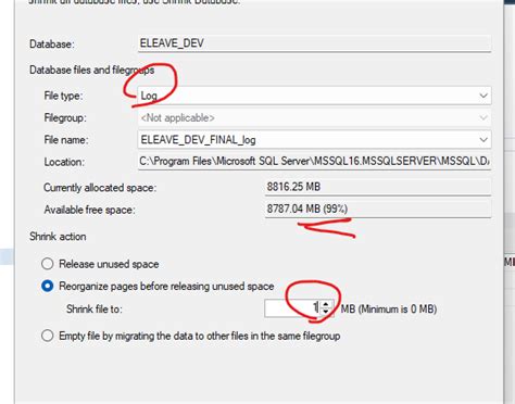 Unable To Reduce The Size Of This Sql Server Log File Database
