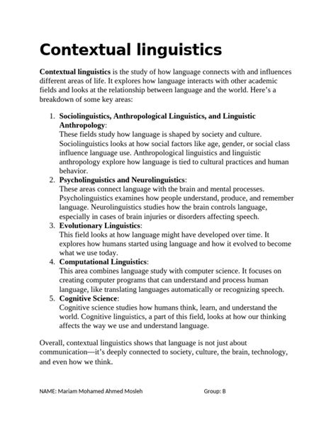 Contextual Linguistics Contrastive Analysis Research Pdf