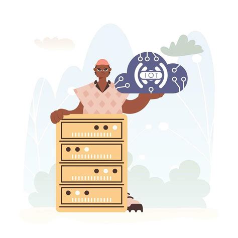 Man Grasping The Iot Symbol In The Midst Of A Organize Of Servers Symbolizing The