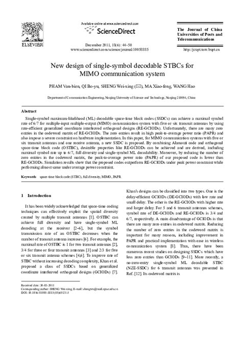 Pdf New Design Of Single Symbol Decodable Stbcs For Mimo Communication System
