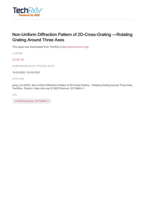 PDF Non Uniform Diffraction Pattern Of D Cross Grating Rotating Grating Around Three Axes
