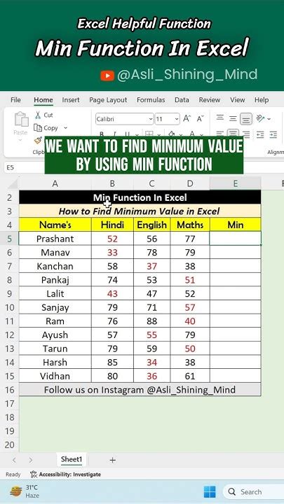 min function in excel returns the smallest number in a set of values👨‍💻🤯💥 shorts excel