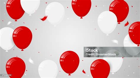 흰색과 빨간색 풍선과 색종이 조각 회색 배경 와 사본 공간 벡터 일러스트 레이 션 축하 배너입니다 축하합니다 벽지 생일 축하해요