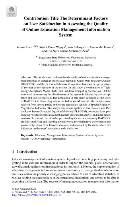 Pdf Contribution Title The Determinant Factors On User Satisfaction In Assessing The Quality