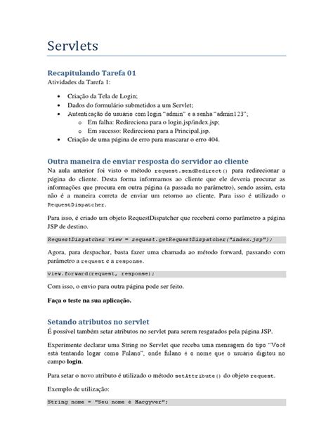 Aula 04 Jspservlets Pdf Páginas Do Servidor Java Áreas De