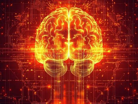 Radiant Glowing Human Brain Rendered In Bright Orange And Yellow Tones