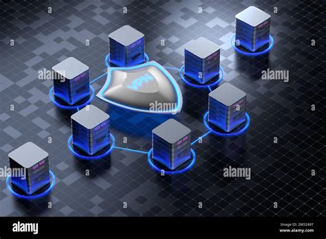 Big Shield With VPN Software Or Plugin Application For Secure Connection Data Encryption