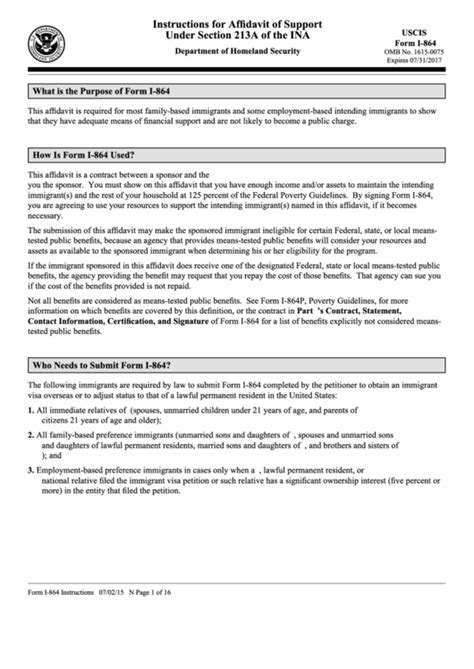 Different Affidavit Of Support Forms I 864a AffidavitForm Net