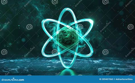 Artistic Representation Of An Atomic Structure With Glowing Orbits Stock Illustration