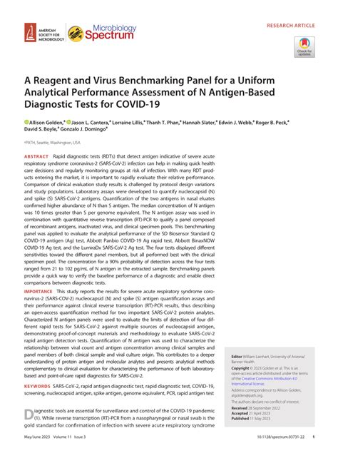 Pdf A Reagent And Virus Benchmarking Panel For A Uniform Analytical Performance Assessment Of