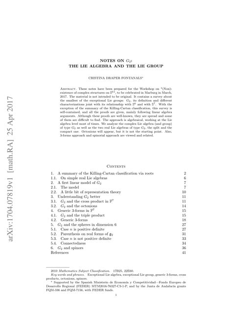 Pdf Notes On G2 The Lie Algebra And The Lie Group