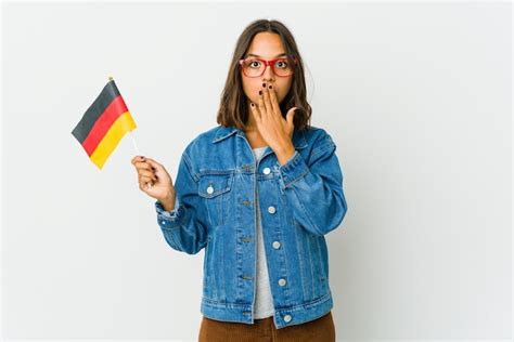Premium Photo Young Woman Holding A German Flag