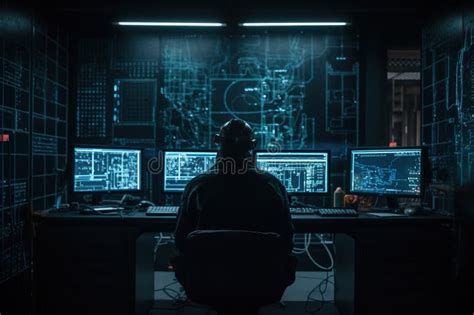 Back View Of Hacker In Server Room Concept Data Security Stock