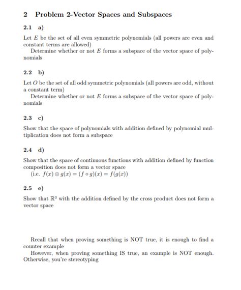 solved 2 problem 2 vector spaces and subspaces 2 1 a let e