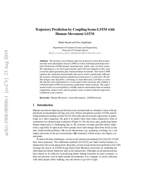 Pdf Trajectory Prediction By Coupling Scene Lstm With Human Movement Lstm