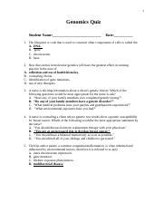 Genetics Quiz Babe Version Doc Genomics Quiz Babe Name Date The Blueprint Or Code
