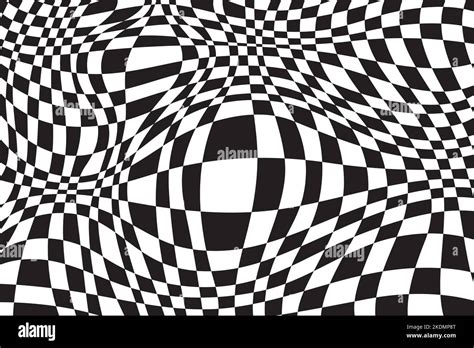 Abstract Black And White Checkered Background Geometric Pattern With Visual Distortion Effect