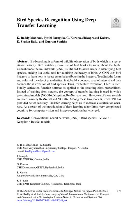 PDF Bird Species Recognition Using Deep Transfer Learning
